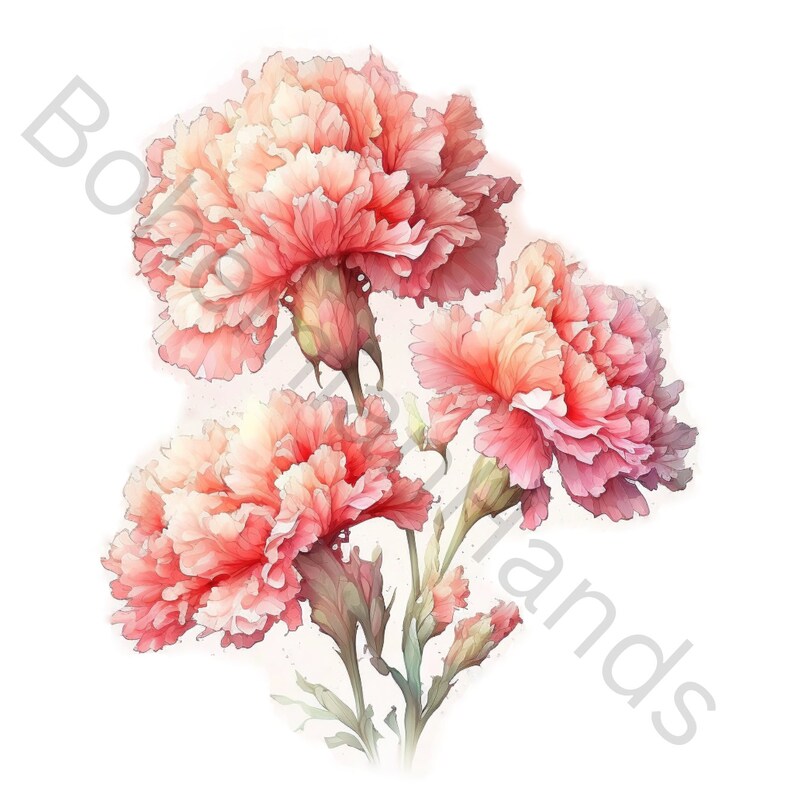 12 Printable Abstract Carnation Flowers Clipart Bundle | Watercolor ...