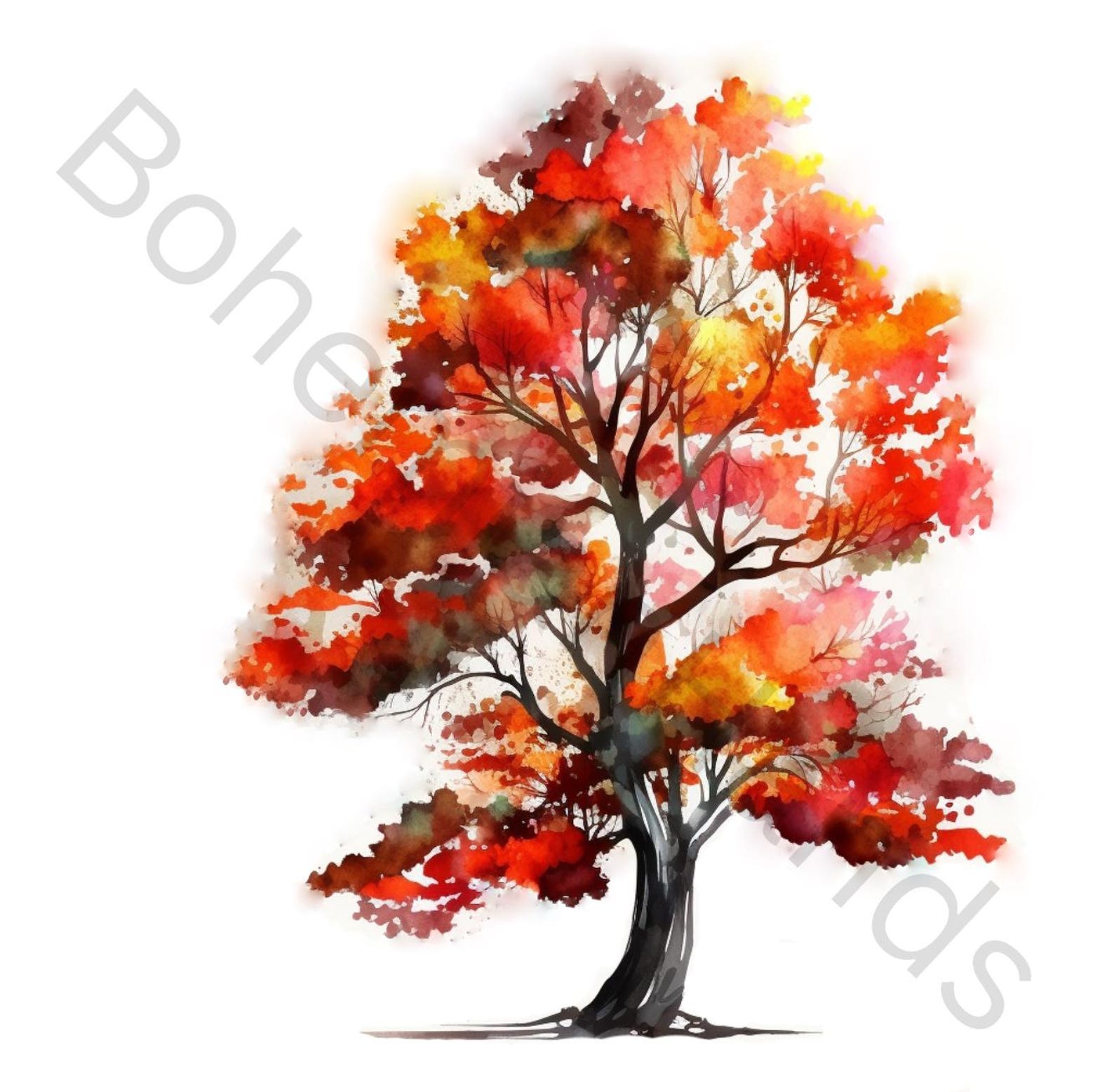 12 Printable Abstract Red Fall Trees Clipart Bundle | Watercolor Fall ...