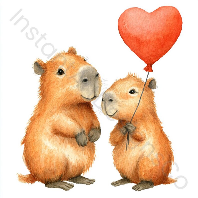 12 PNG Valentine Capybara Clipart With Heart Balloons | Capybara Couple ...
