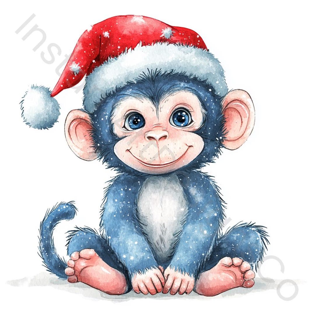 12 Christmas Monkey Clipart Bundle | Holiday Monkey PNG Set | Printable ...