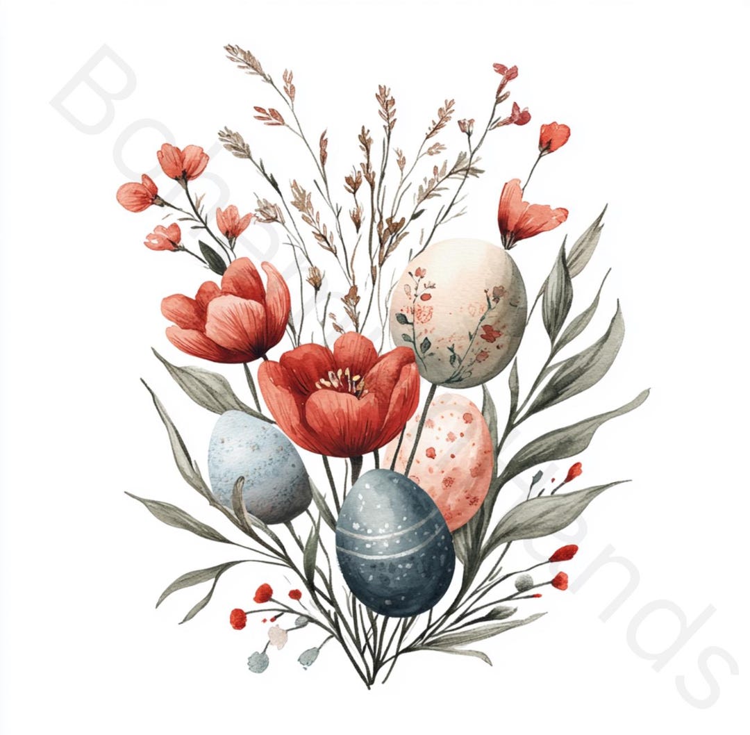 Watercolor Easter Egg Clipart Bundle: Spring Flowers (digital Download ...