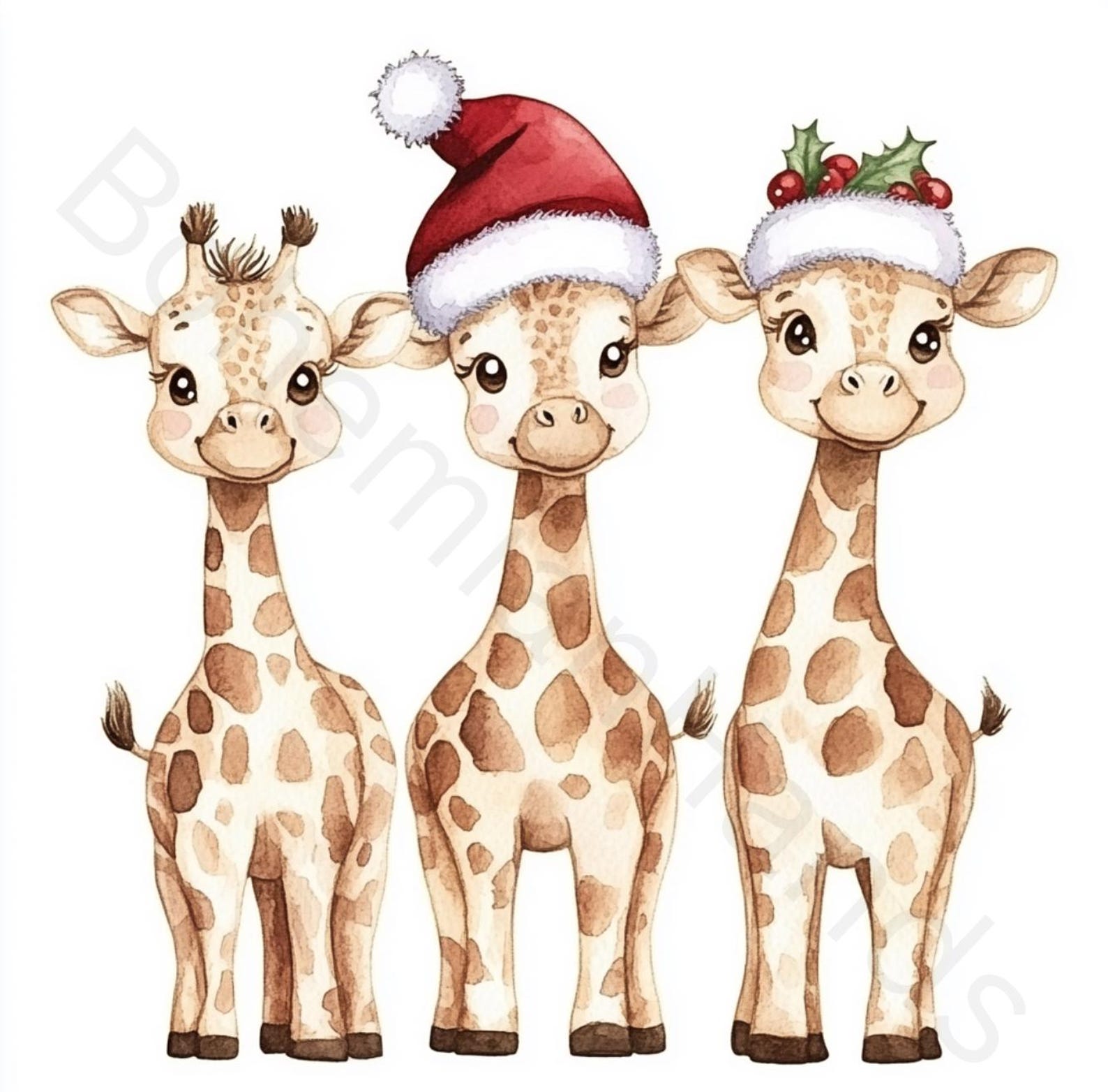 12 Printable Cute Christmas Giraffes Clipart Bundle | Holiday Giraffes ...
