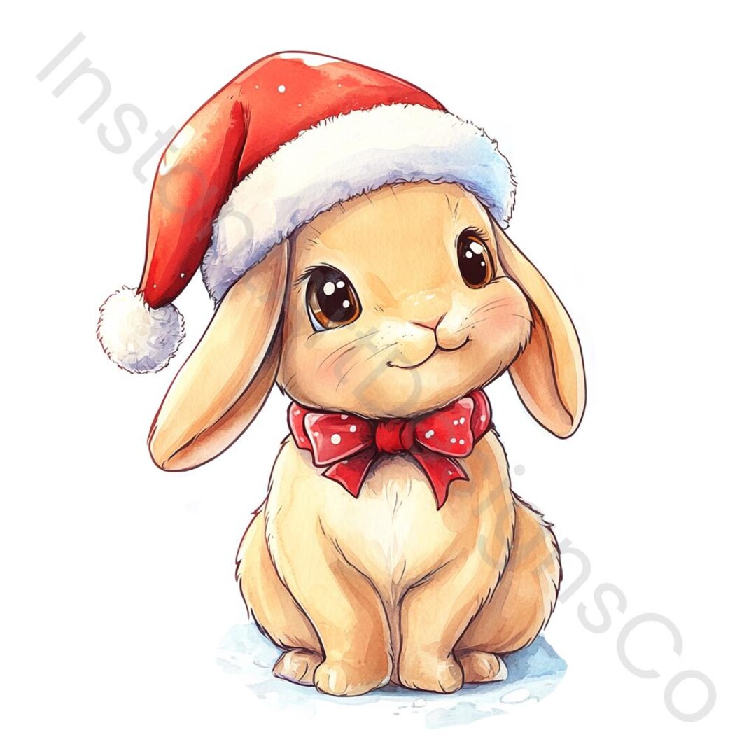 Christmas Bunny Clipart Bundle | 12 PNG | Watercolor Rabbit Set ...