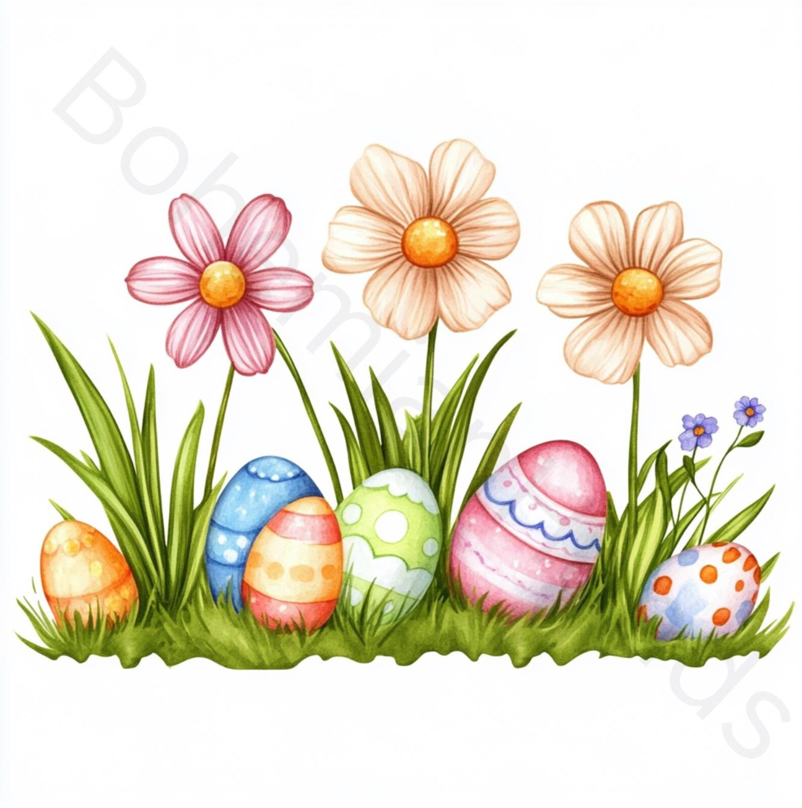 Watercolor Easter Egg Clipart Bundle: Spring Flowers (digital Download ...