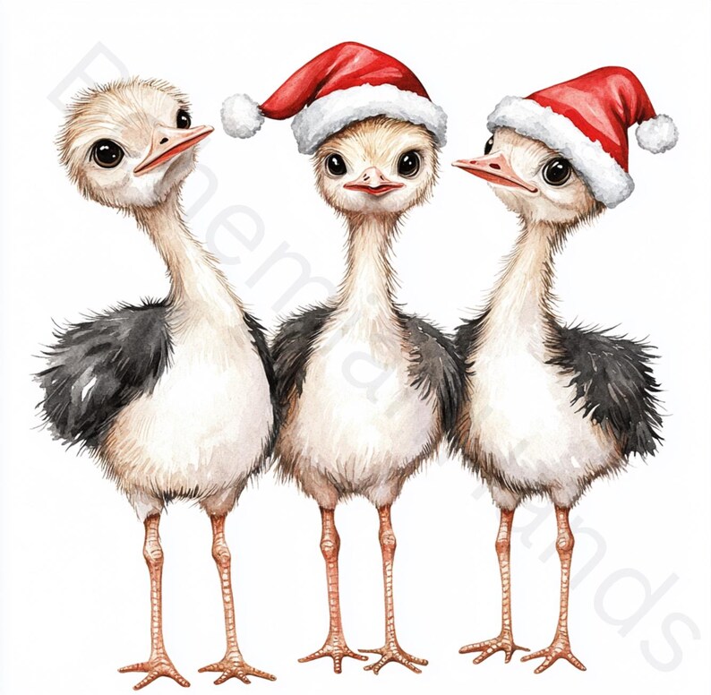 12 Printable Cute Christmas Ostriches Clipart Bundle | Holiday ...