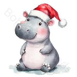 12 Printable Cute Christmas Baby Hippo Clipart Bundle | Holiday Hippo ...