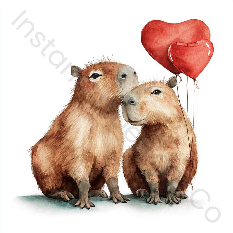 12 PNG Valentine Capybara Clipart With Heart Balloons | Capybara Couple ...