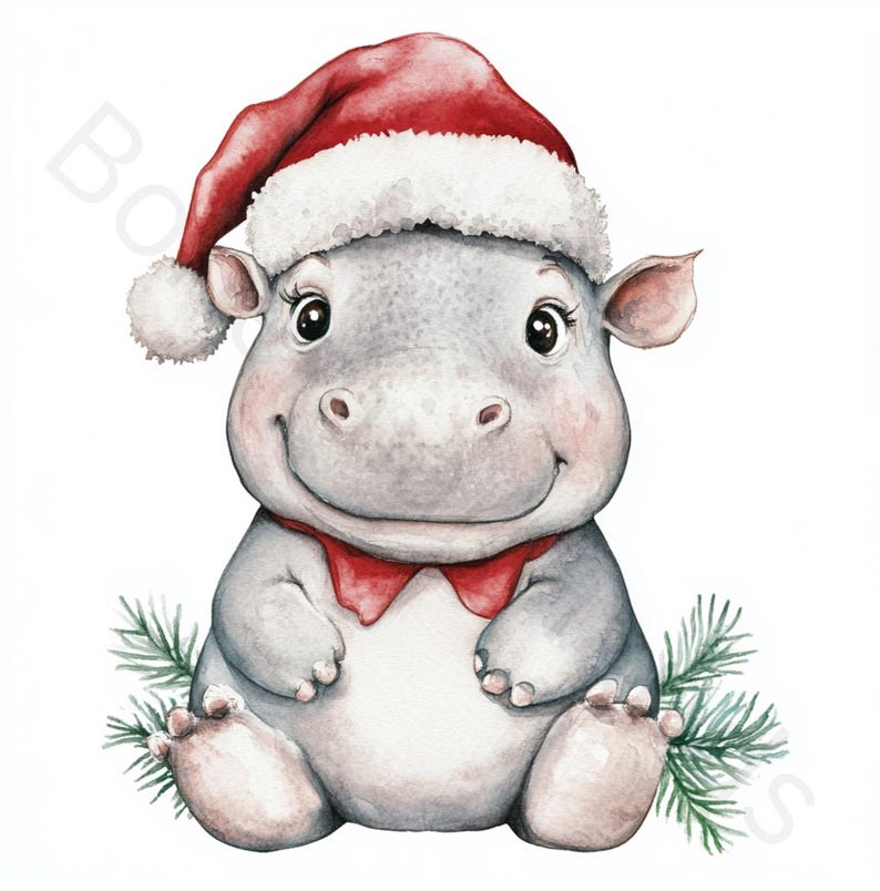 12 Printable Cute Christmas Baby Hippo Clipart Bundle | Holiday Hippo ...