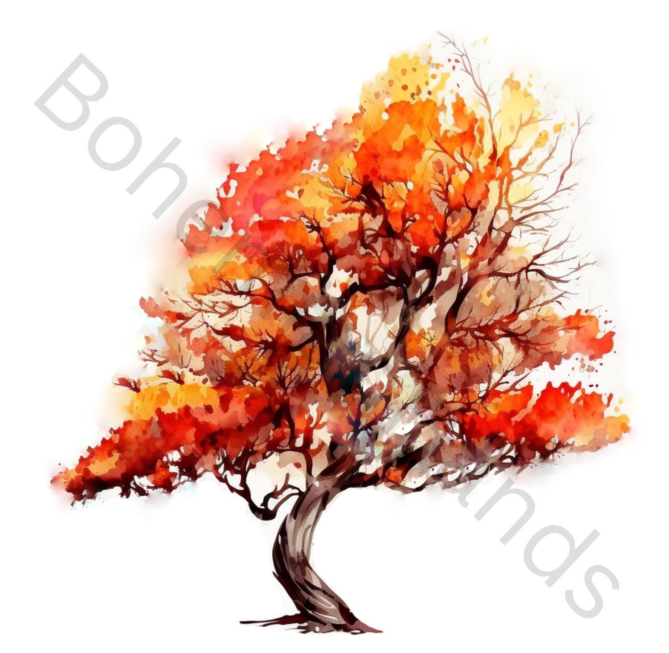 12 Printable Abstract Red Fall Trees Clipart Bundle | Watercolor Fall ...