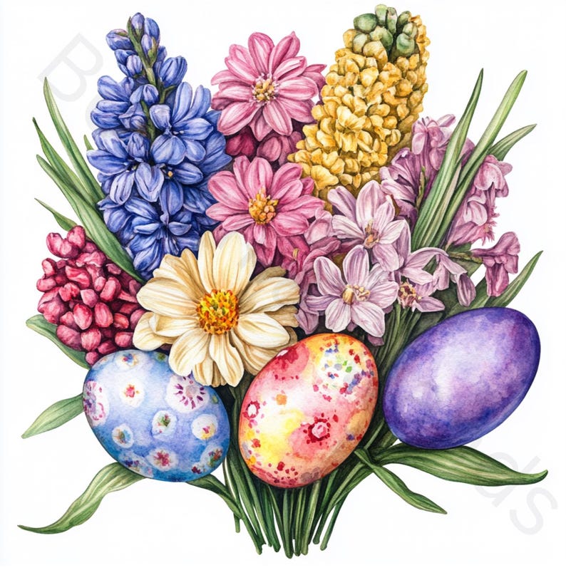 Watercolor Easter Egg Clipart Bundle: Spring Flowers (digital Download ...