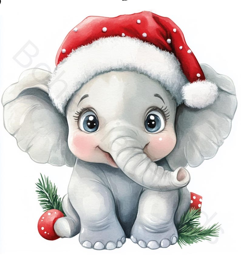 12 Printable Cute Christmas Elephants Clipart Bundle | Holiday ...