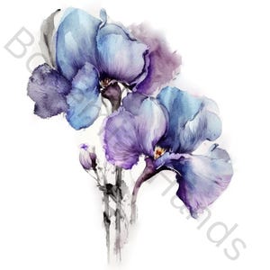 12 Printable Abstract Violet Flowers Clipart Bundle | Watercolor Flower ...