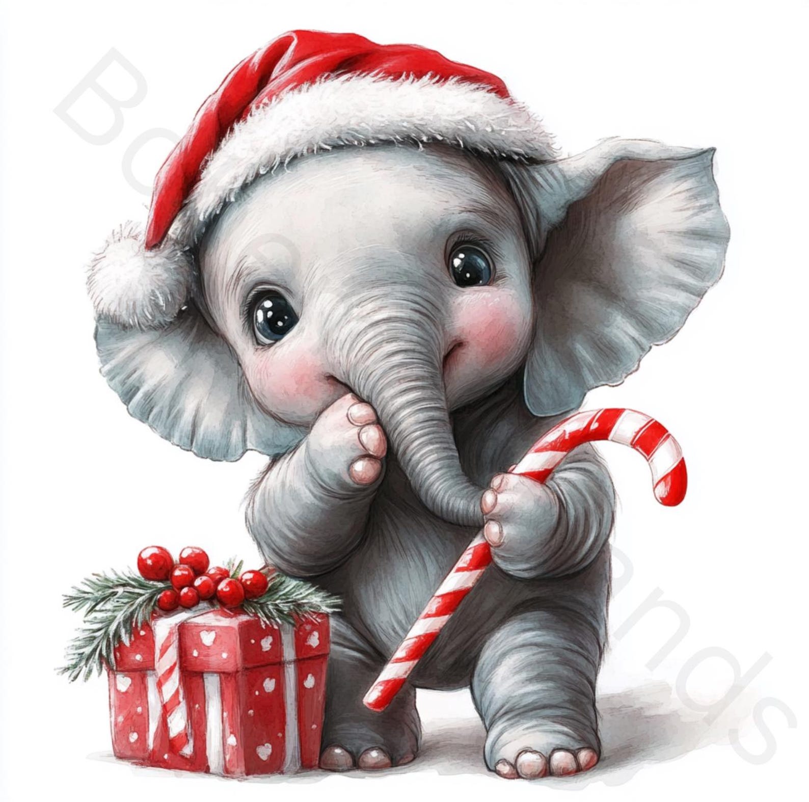 12 Printable Cute Christmas Elephants Candy Cane Clipart Bundle ...