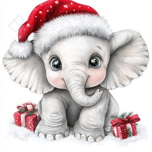 12 Printable Cute Christmas Elephants Clipart Bundle | Holiday ...