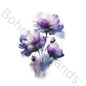 12 Printable Abstract Violet Flowers Clipart Bundle | Watercolor Flower ...