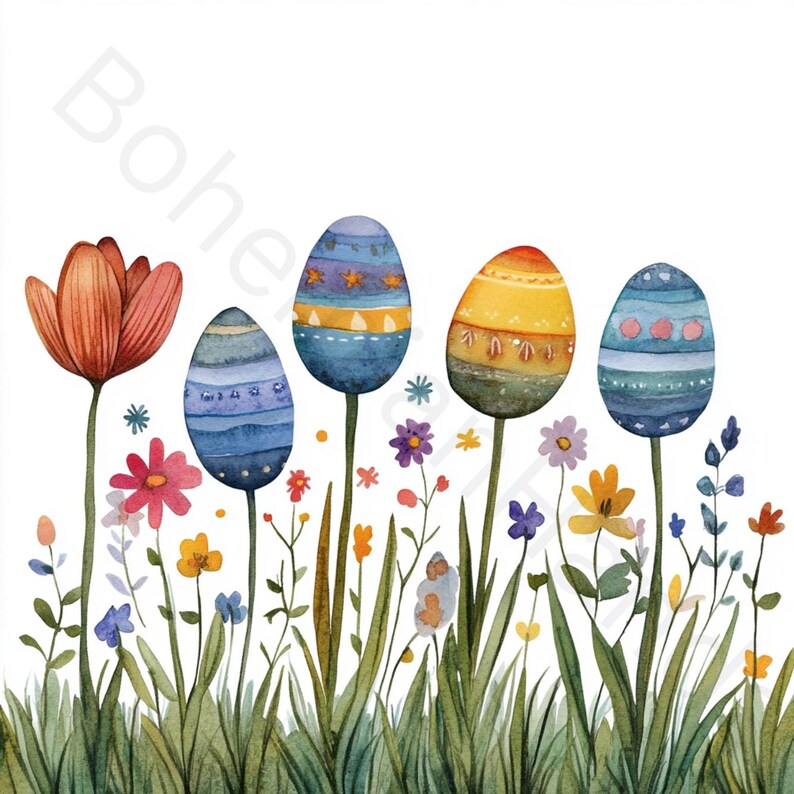 Watercolor Easter Egg Clipart Bundle: Spring Flowers (digital Download ...