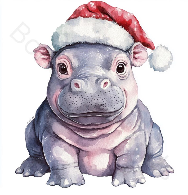 12 Printable Cute Christmas Baby Hippo Clipart Bundle | Holiday Hippo ...