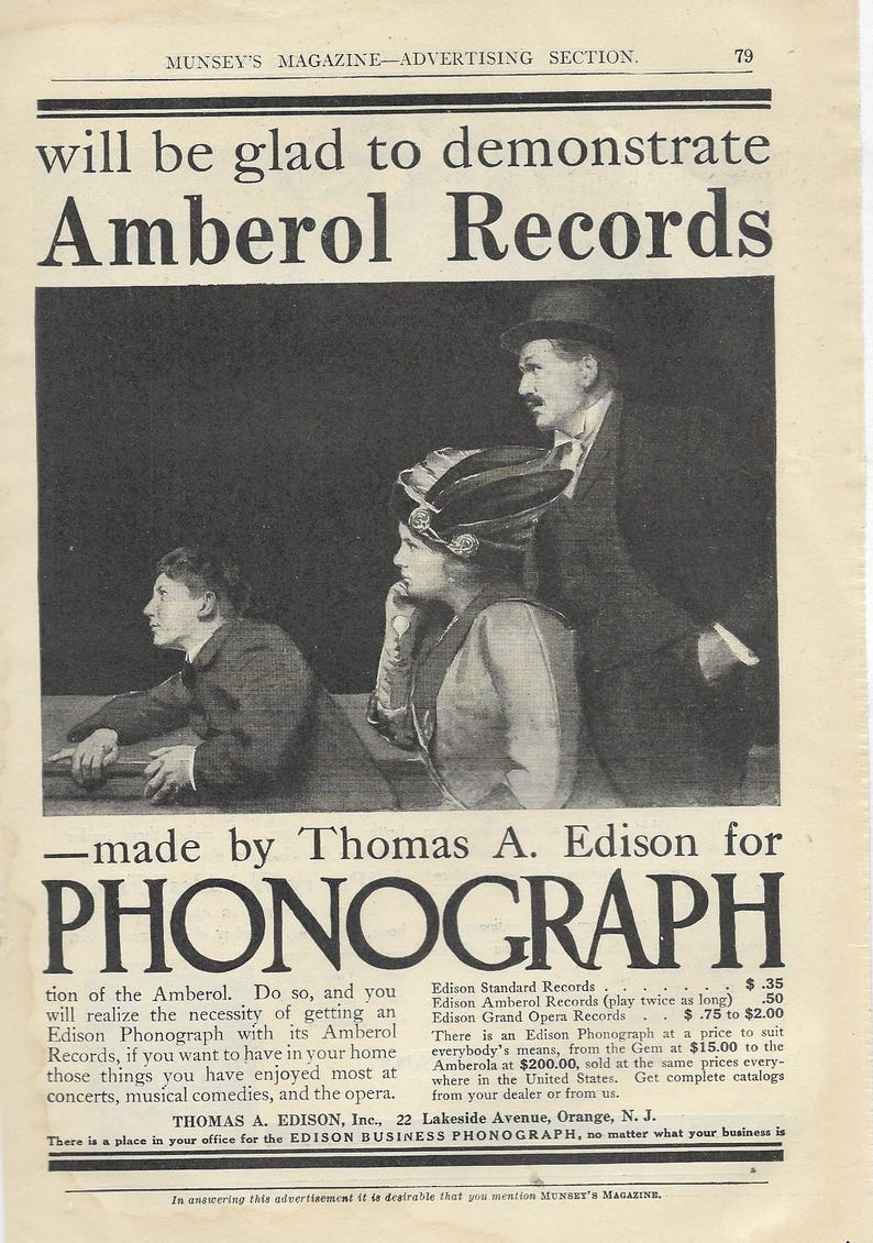 Thomas Edison Phonograph Ad - Etsy
