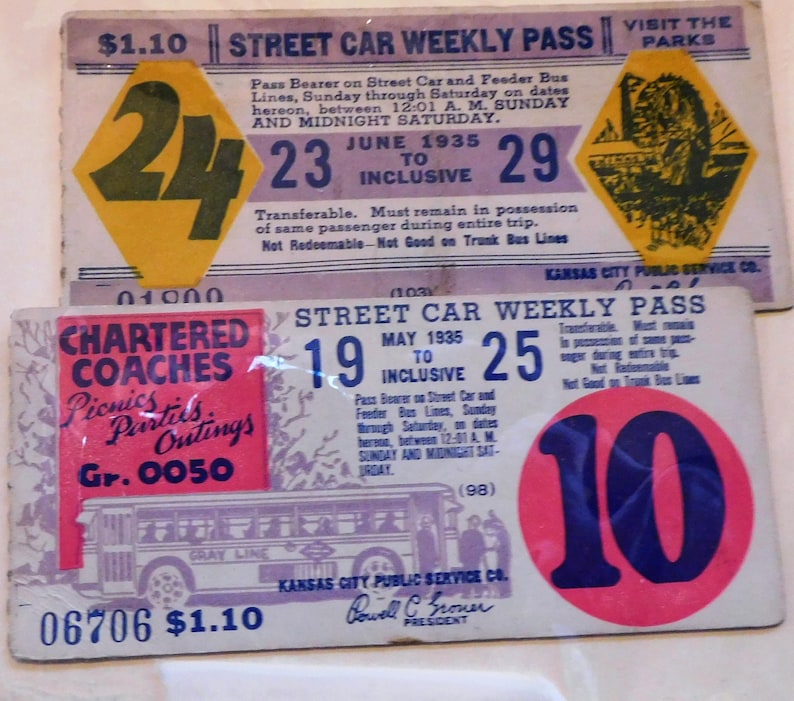 Kansas City Street Car Weekly Passes 1935 - Etsy