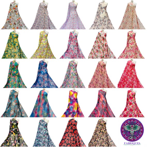 Printed Chiffon Fabric Floral Prints Sheer Polyester Woven | Etsy