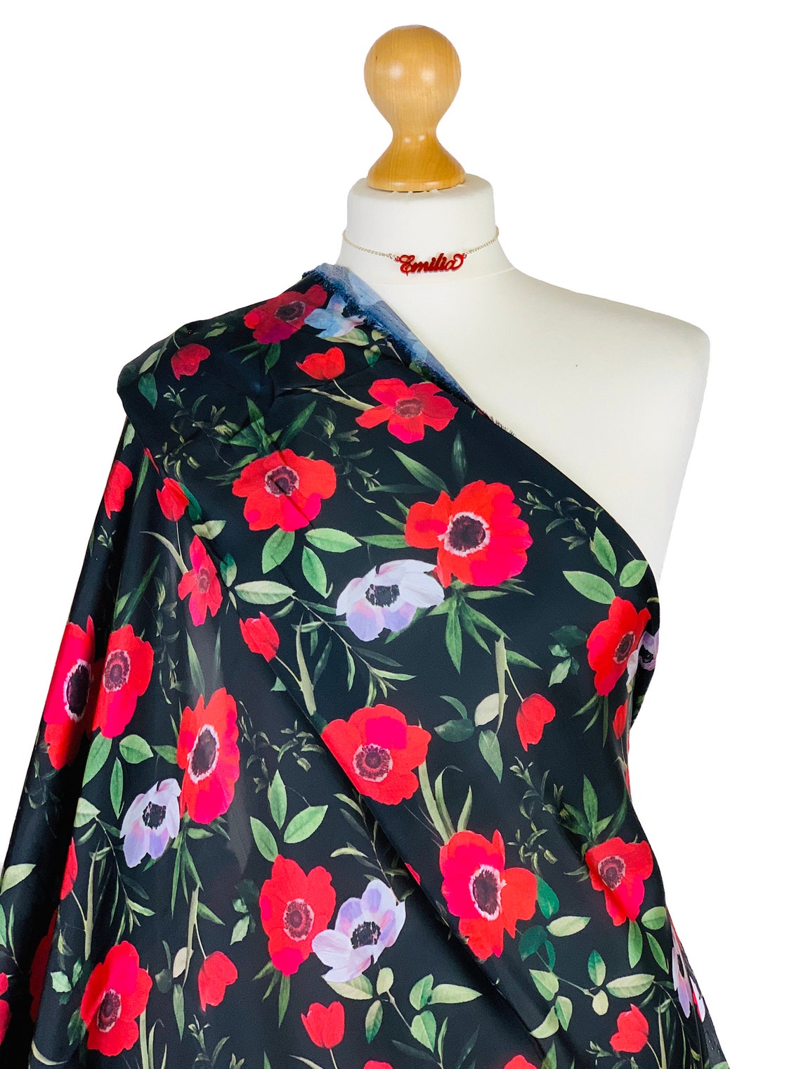 Premium Quality Poppies on Black Printed Silky Satin - Etsy UK