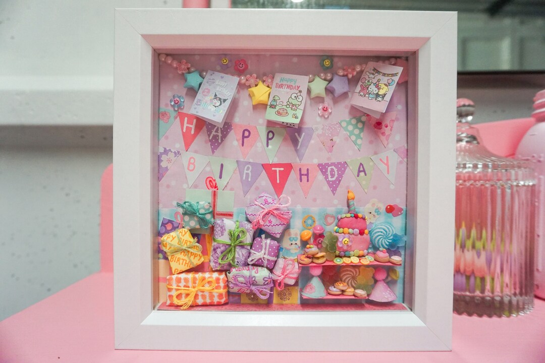 Deep Frame Shadow Box HAPPY BIRTHDAY Cute Kawaii Birthday Gift Handmade ...