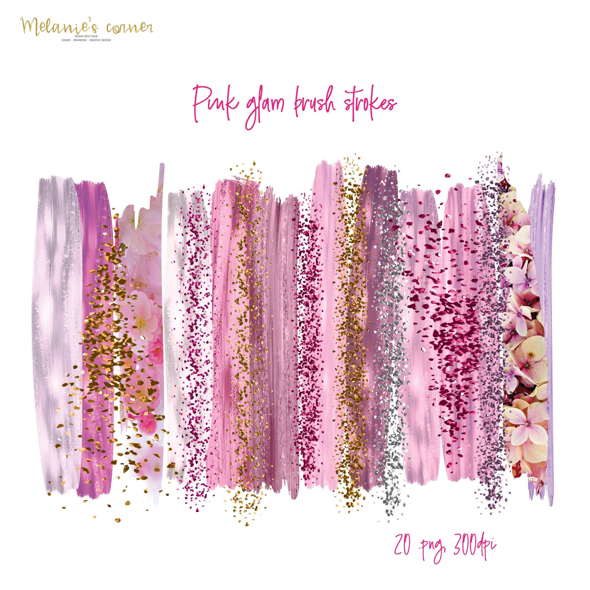 Brush Strokes Clipart Pink Glitter Brush Strokes 13 - Etsy UK