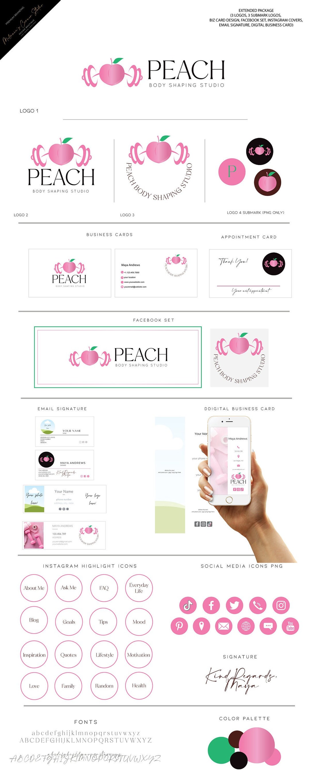 Fitness Logo Premade Logo Design With Peach 658 - Etsy