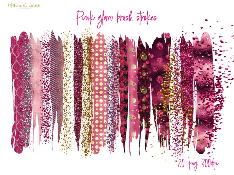 Pink Glitter Brush Strokes Clipart (digital Download) - Etsy