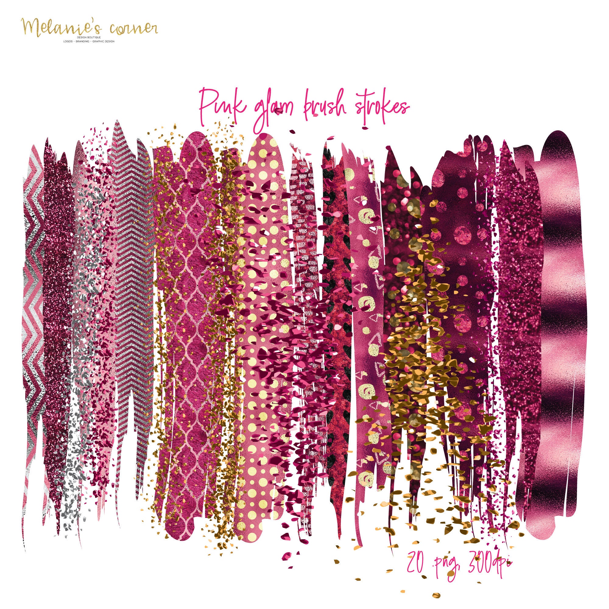 Pink Glitter Brush Strokes Clipart (digital Download) - Etsy