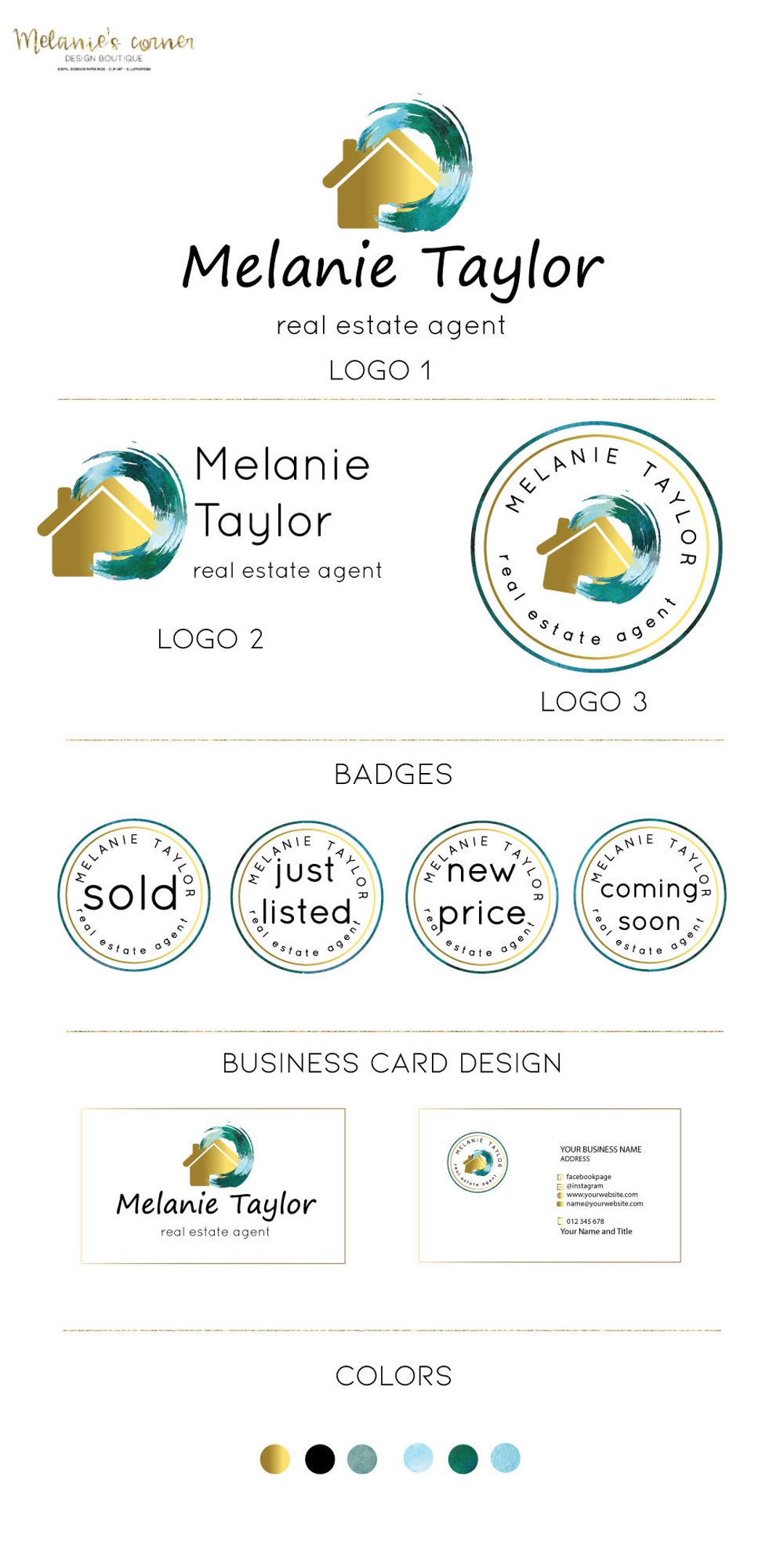 House Logo, Realtor Logo, Real Estate Logo, Teal & Gold Logo, Real ...