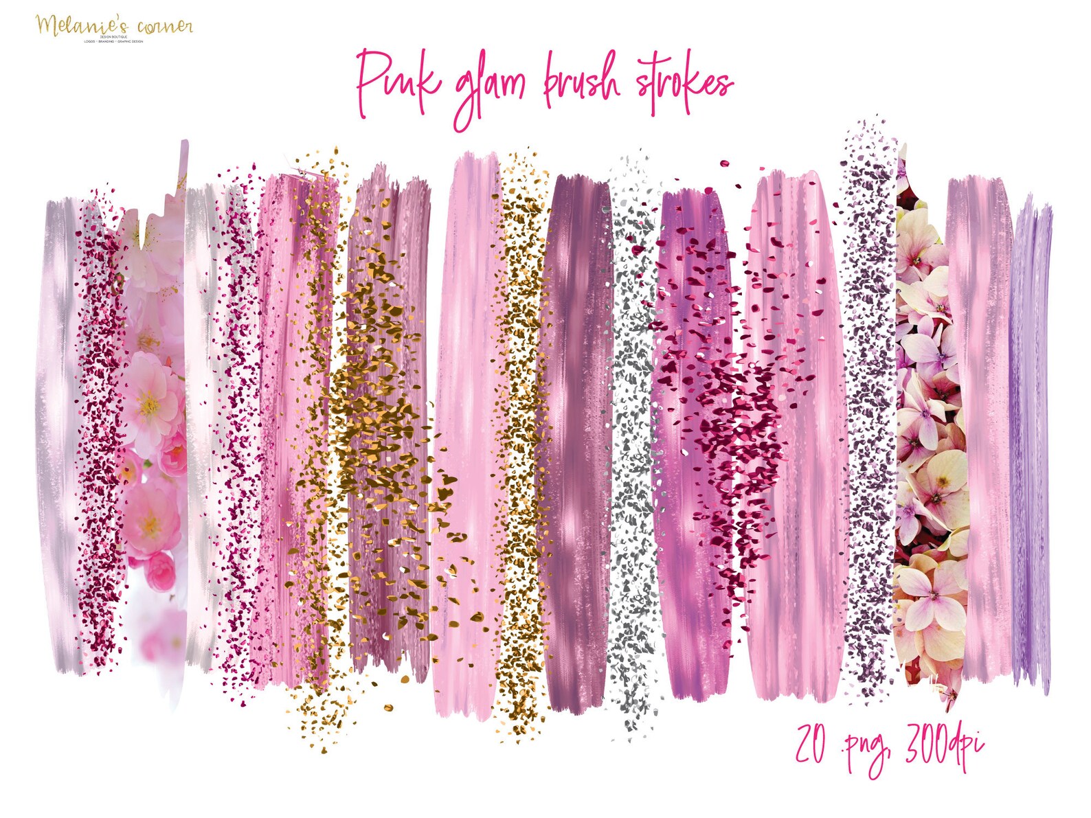 Pink Glitter Brush Strokes Clipart (digital Download) - Etsy