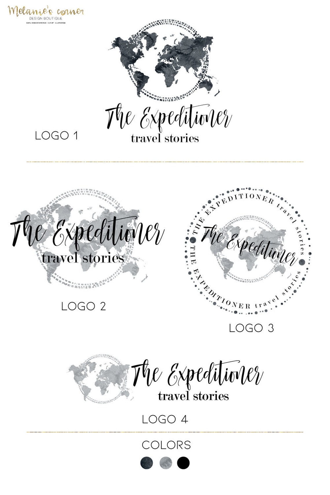 World Map Travel Blog Logo, Premade Branding Kit - Etsy