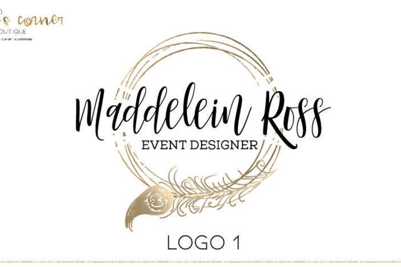 Gold Feather Logo Design: Wedding, Event Planner Premade Branding - Etsy