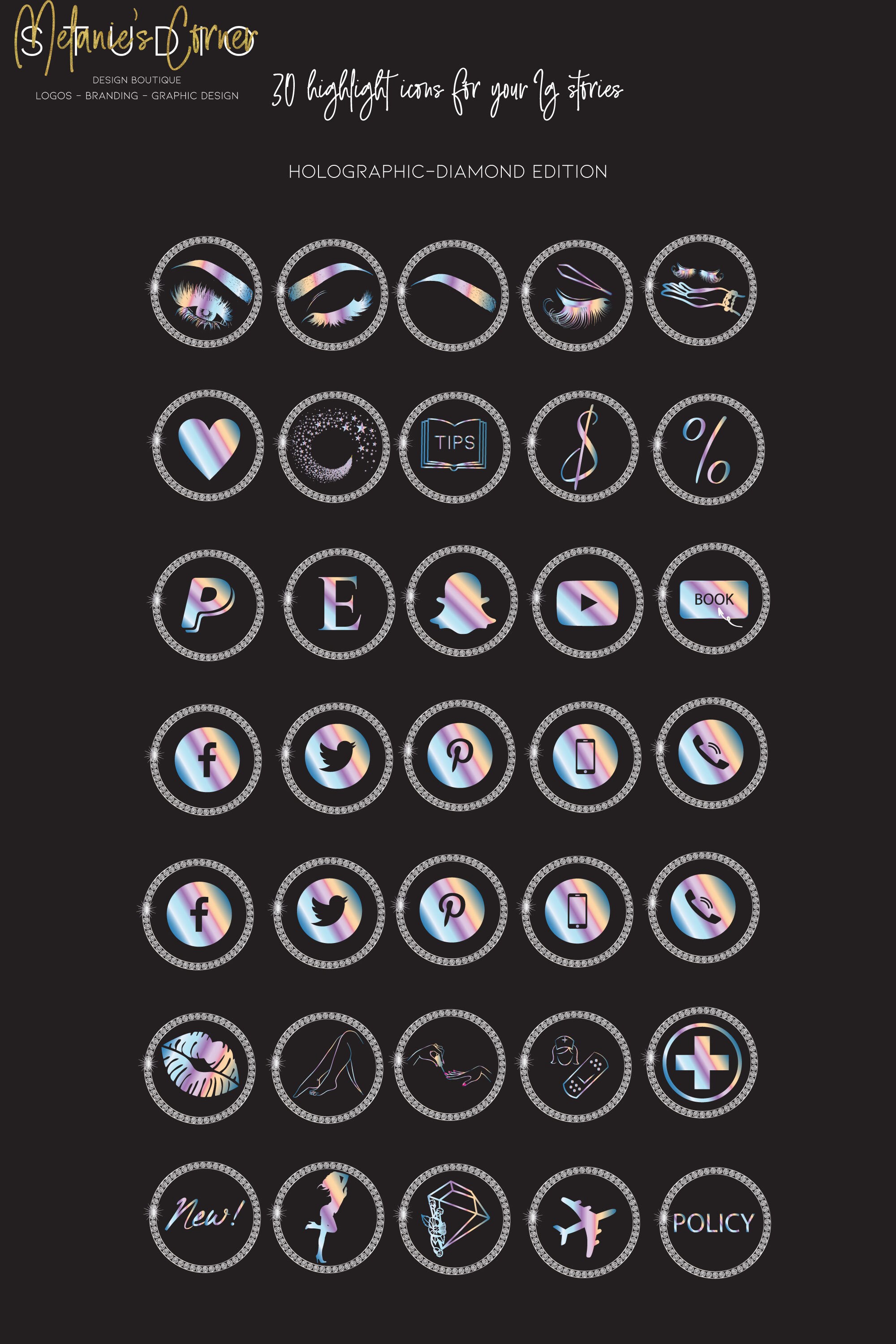 30 Instagram Highlight Icons, Diamond Edition, Holographic Ig HS - Etsy