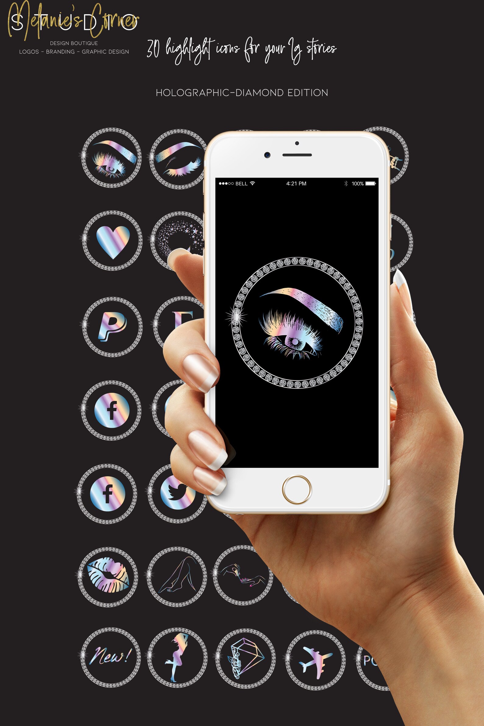 30 Instagram Highlight Icons, Diamond Edition, Holographic Ig HS - Etsy