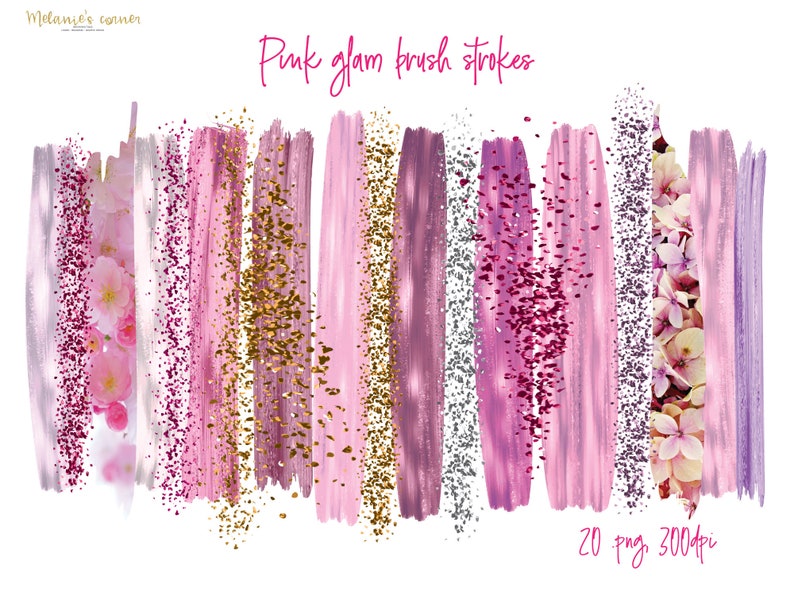 Brush Strokes Clipart Pink Glitter Brush Strokes 13 - Etsy