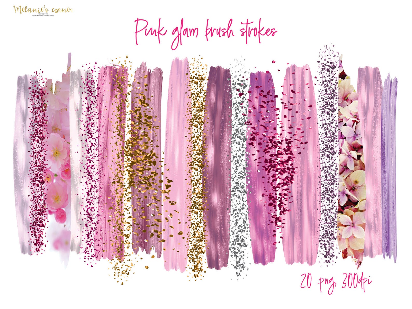 Pink Glitter Brush Strokes Clipart (digital Download) - Etsy
