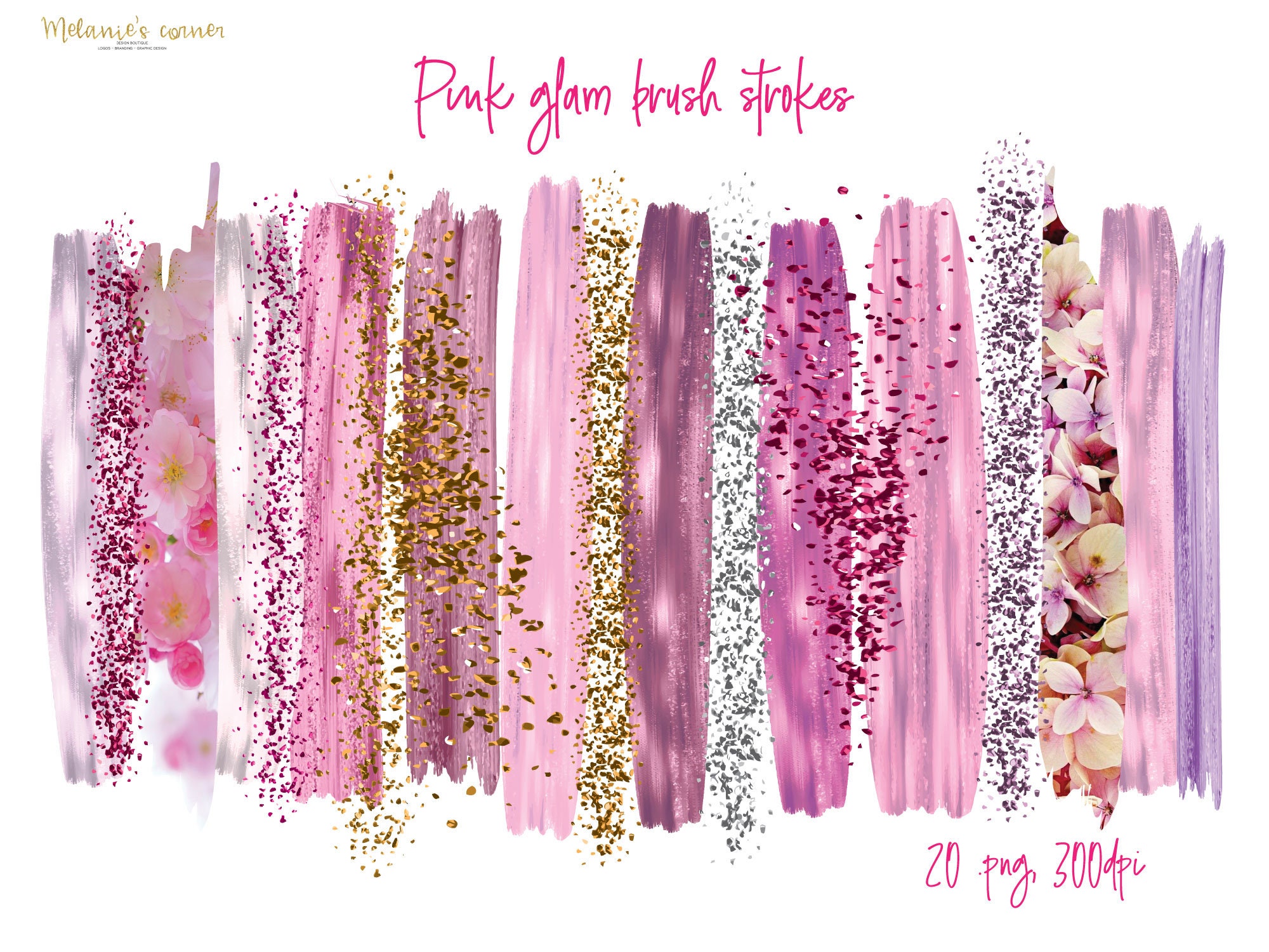 Brush Strokes Clipart Pink Glitter Brush Strokes 13 | Etsy UK
