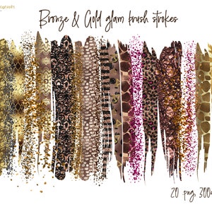 Brush Strokes Clipart, Bronze and Gold 12 - Etsy