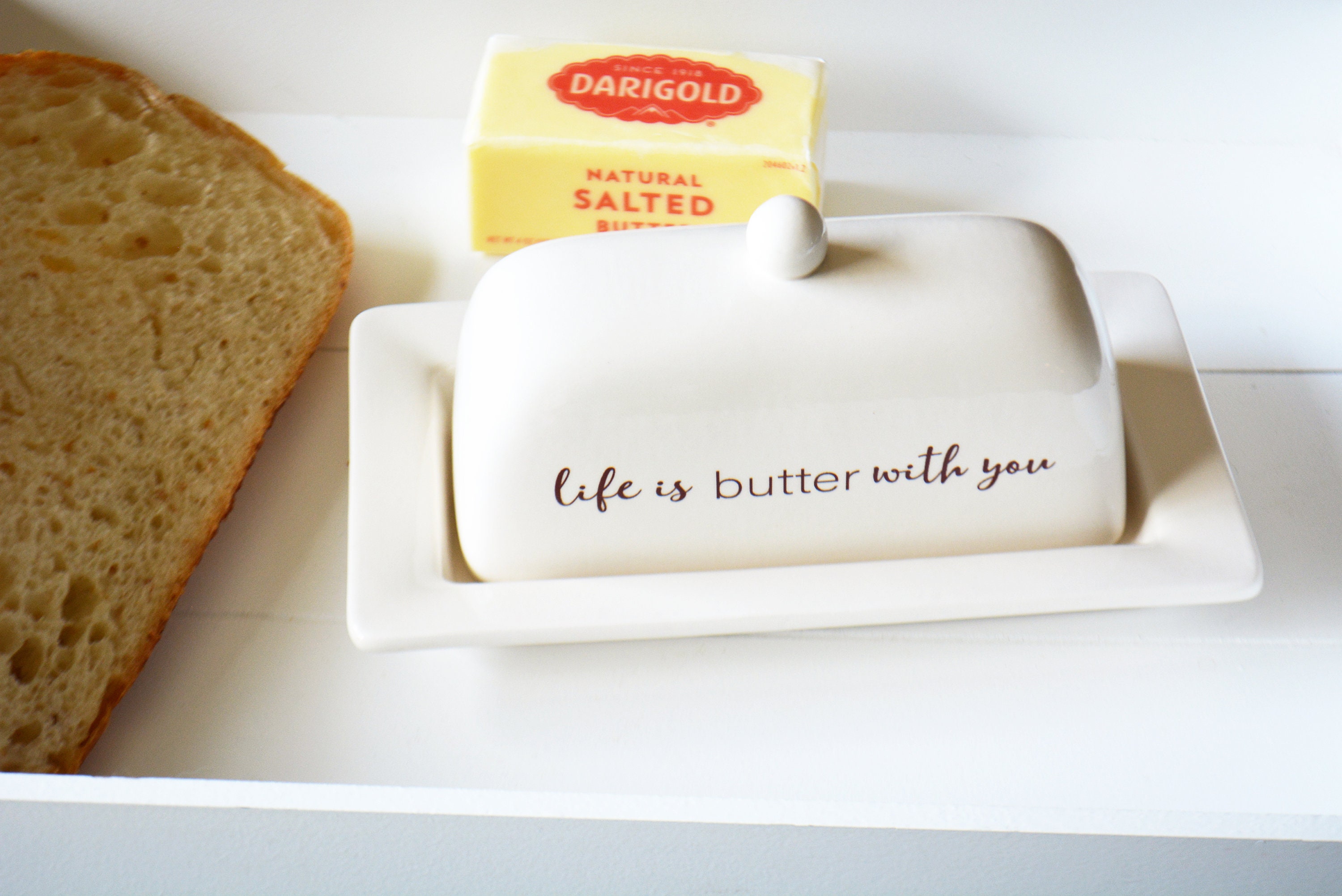 Personalized Ceramic Butter Dish With Knob and Text - Custom Butter ...