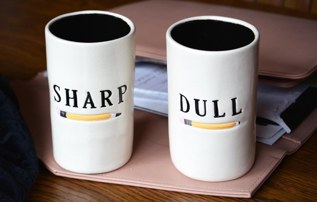 Handmade Ceramic Sharp and Dull Pencil Holder for Desk - Teacher ...