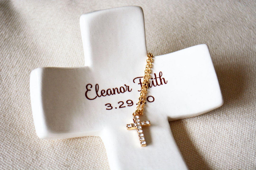 Ceramic Cross Dish Personalized With Name and Date Baptism Confirmation ...