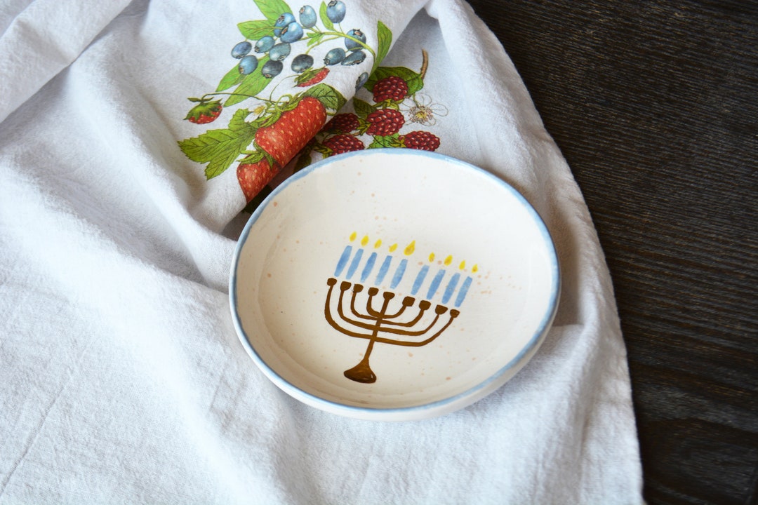 Handmade Menorah Dish - Ceramic Menorah Bowl - Hand Painted Hanukkah ...