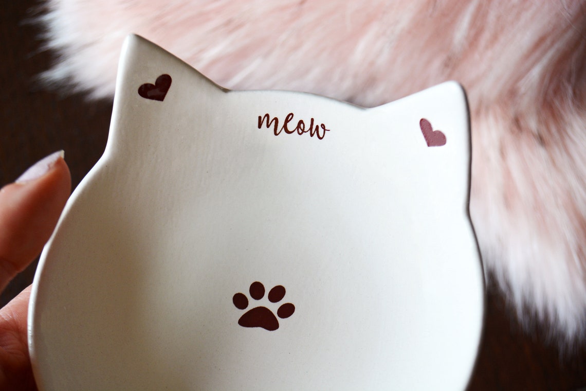 Ceramic Cat Bowl with Cat Ears Cat Food Dish Cat Bowl | Etsy