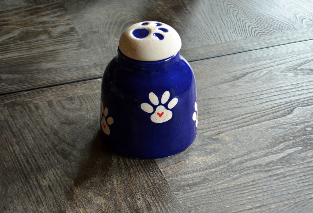 Cobalt Blue Ceramic Dog or Cat Jar With Paw Prints Small Dog or Cat Urn ...