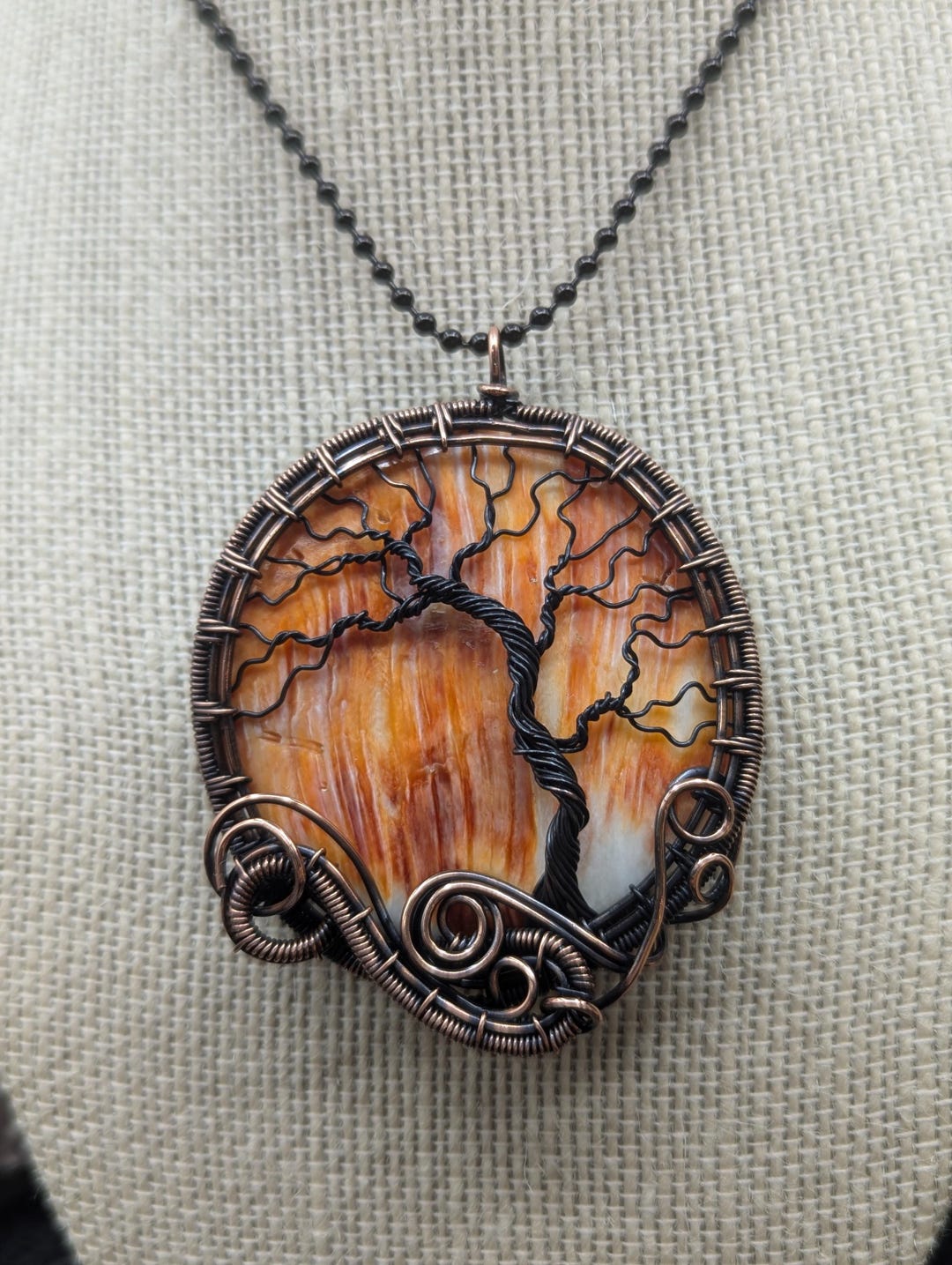 Spiny Oyster Shell Tree of Life Copper Wire Wrap Pendant Thumb Worry ...