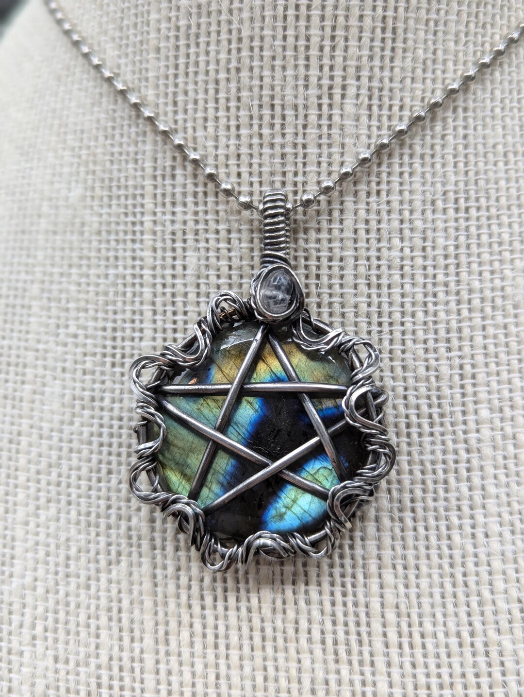 Labradorite Pentacle Pentagram Solid Sterling Silver Wire Wrap Pendant ...