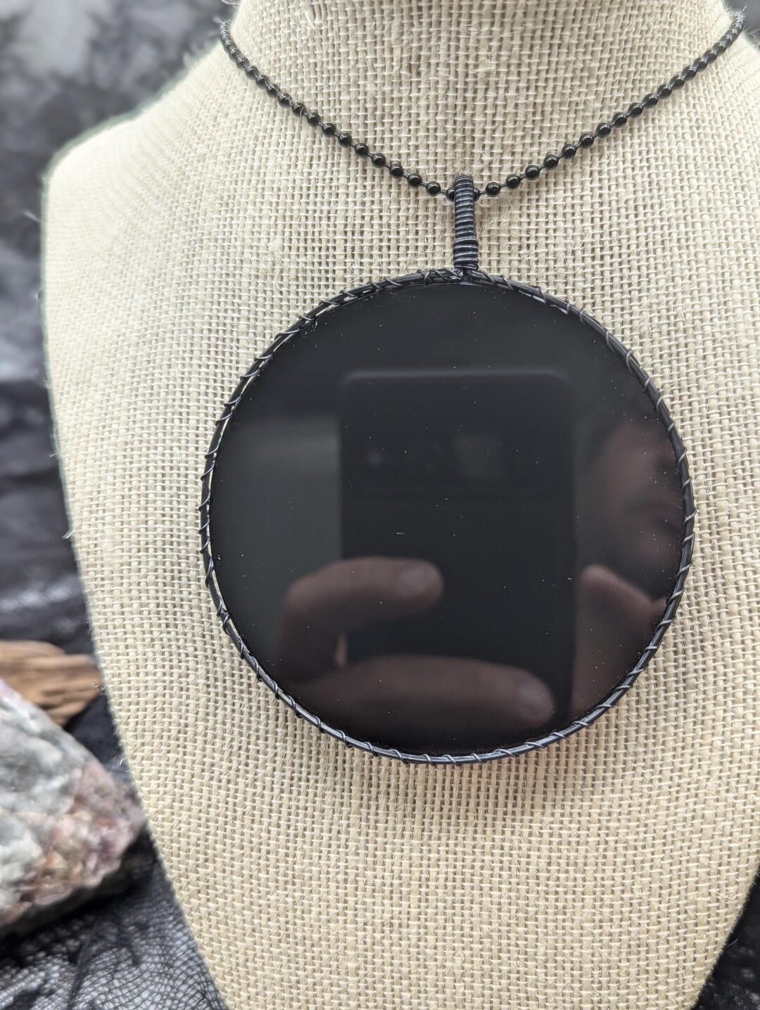 Assorted Sized Obsidian Scrying Mirror Copper Wire Wrap Pendant ...