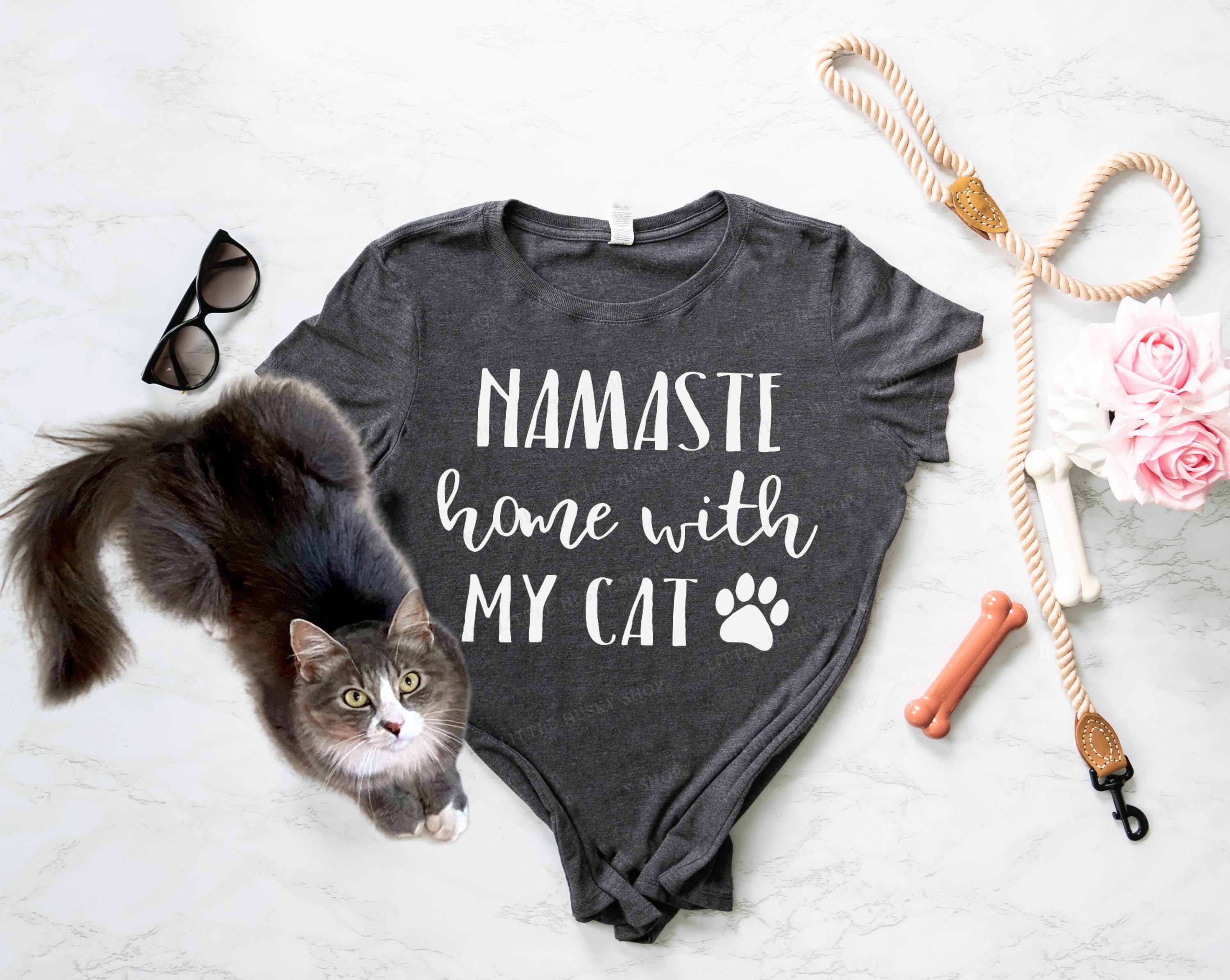 Namaste Home With My Cat Funny Cat Mom Shirt Cat Dad Shirt | Etsy